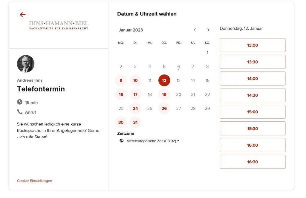 Termin vereinbaren - Ihns Hamann Biel Rechtsanwälte