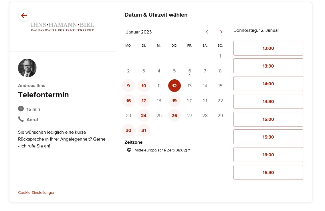 Termin vereinbaren - Ihns Hamann Biel Rechtsanwälte